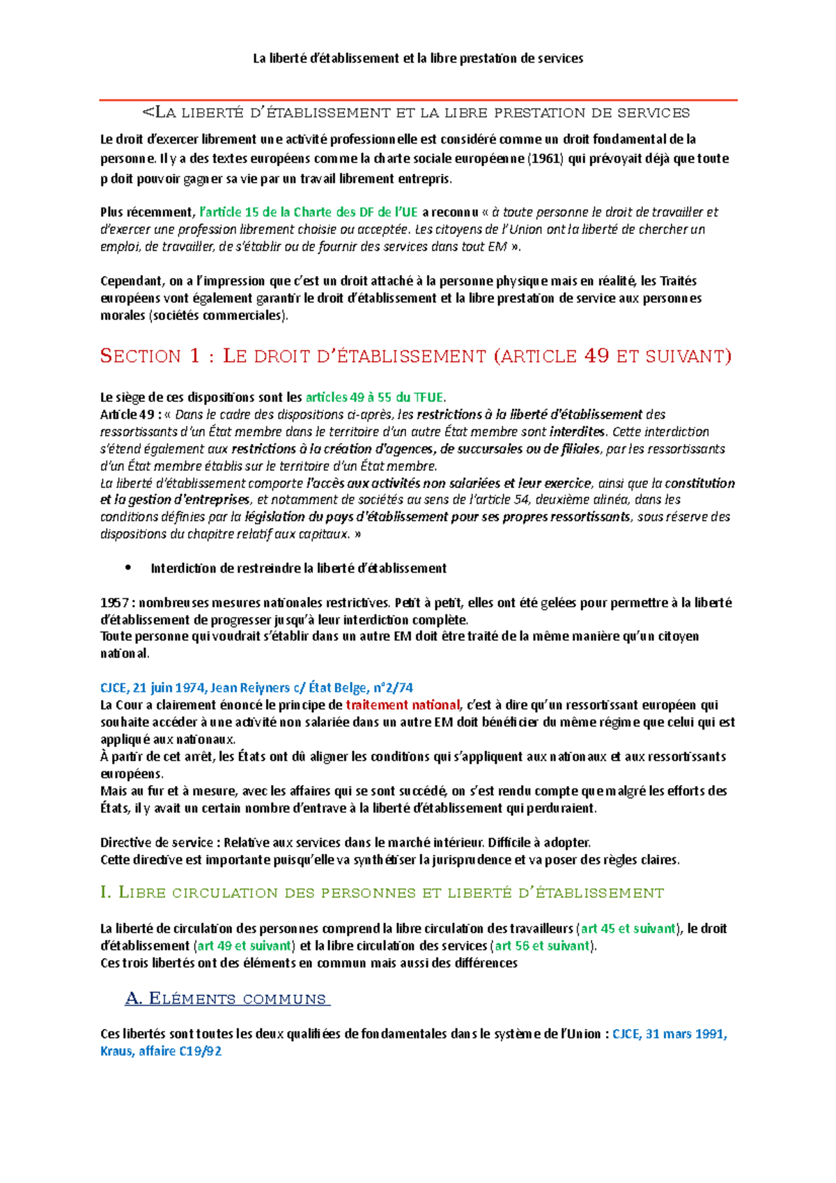 libre prestation de services