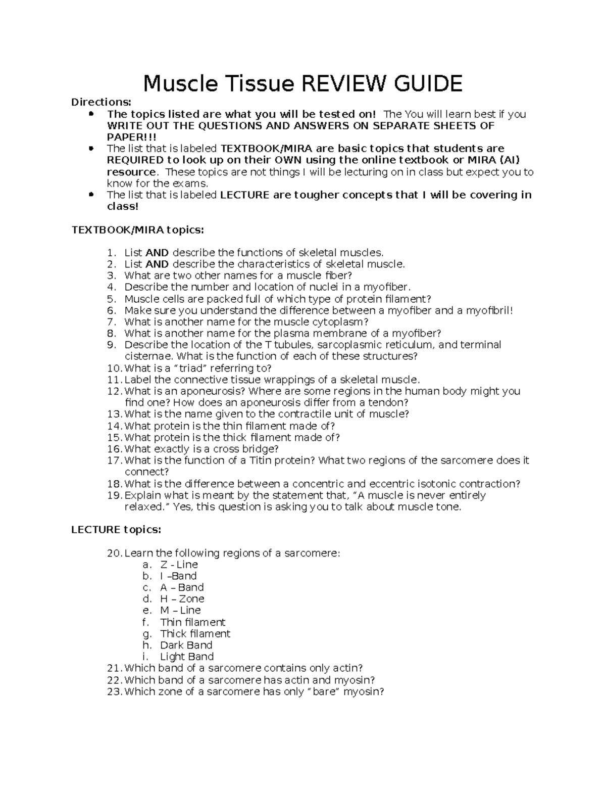 Muscular System Review Guide - Muscle Tissue REVIEW GUIDE Directions ...