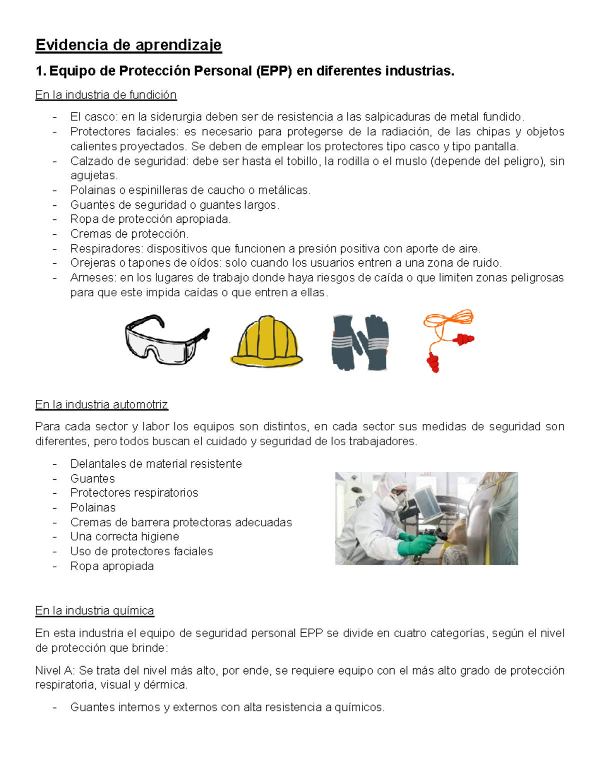 Practica 1 - Equipo de Protección Personal (EPP) - Evidencia de aprendizaje 1. Equipo de ...