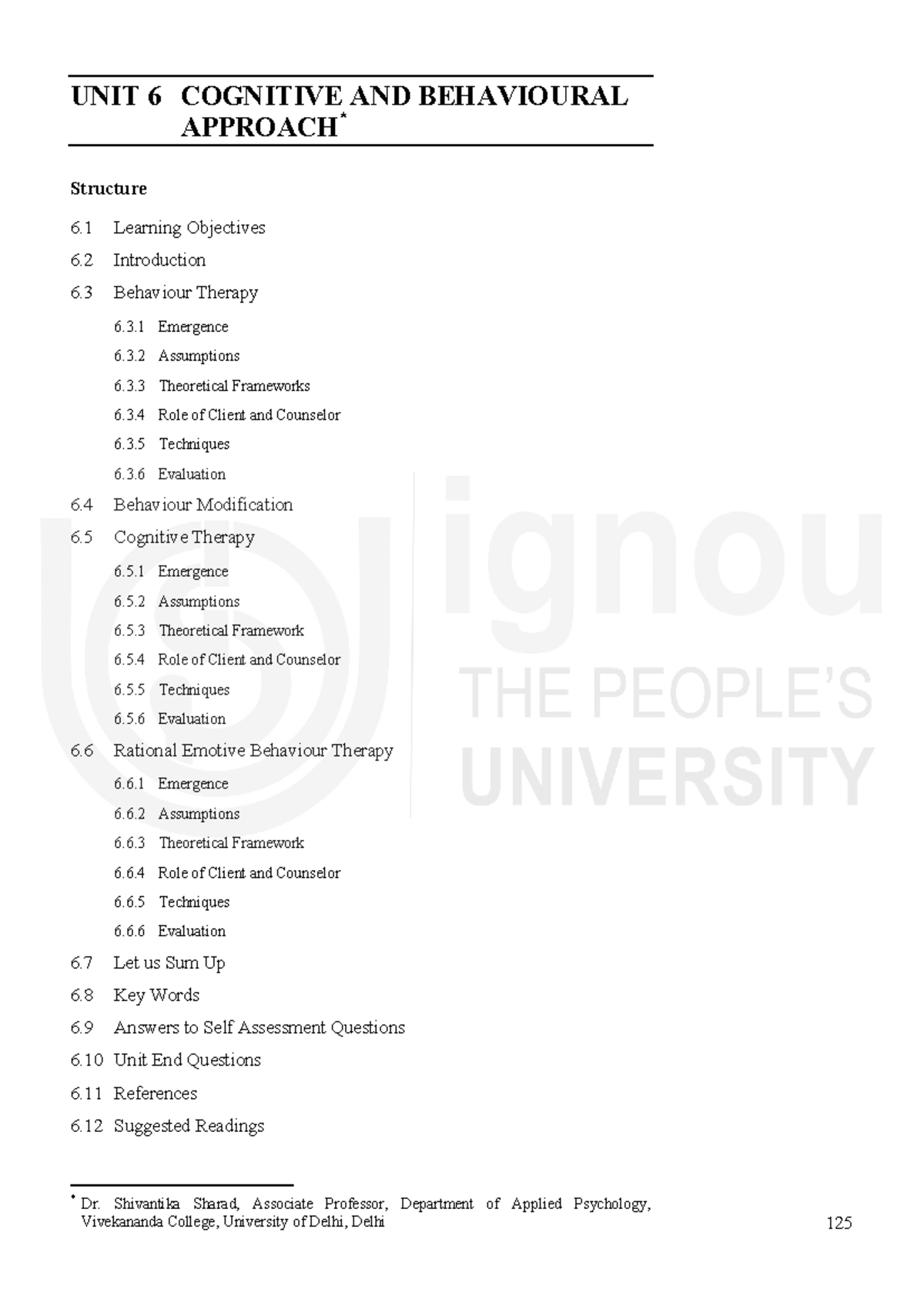 CBT detailed - required notes - Cognitive and Behavioural Approach UNIT ...