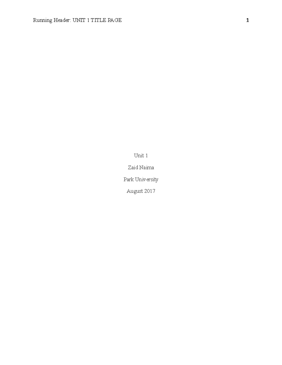 HA612 Unit 1 HW - Mandatory Homework - 1 Running Header: UNIT 1 TITLE ...