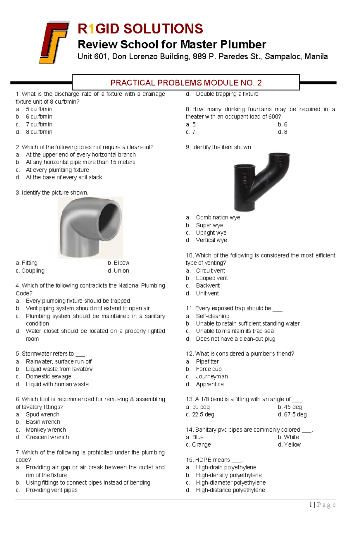 Practical Problems No. 2 - Review School for Master Plumber Unit 601 ...
