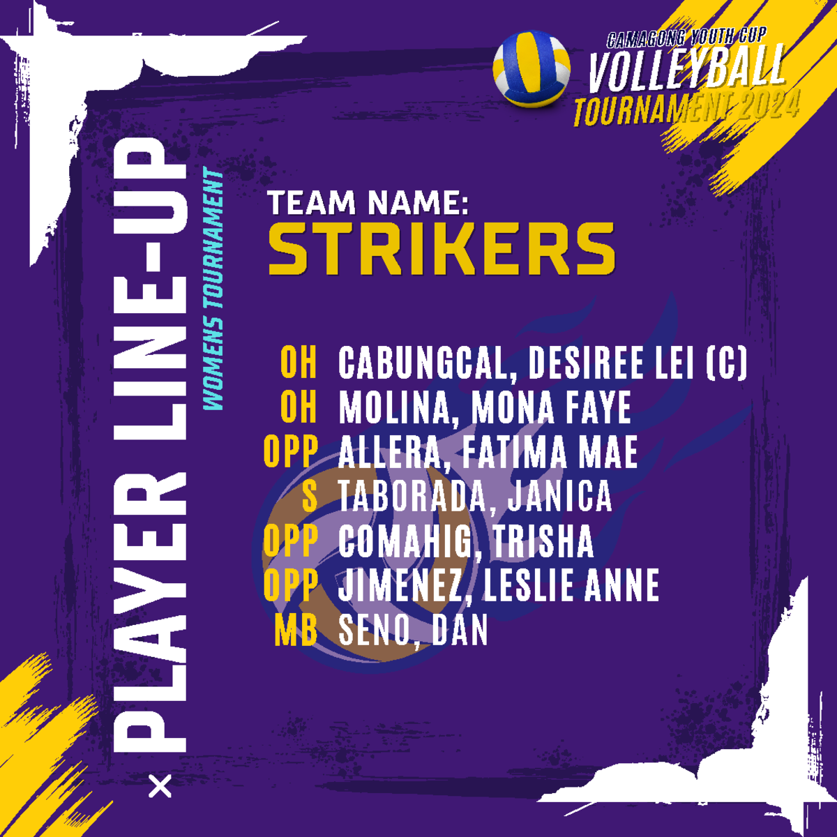 Player line up - Notes - TOURNAMENT 2024 TOURNAMENT 2024 VOLLEYBALL ...