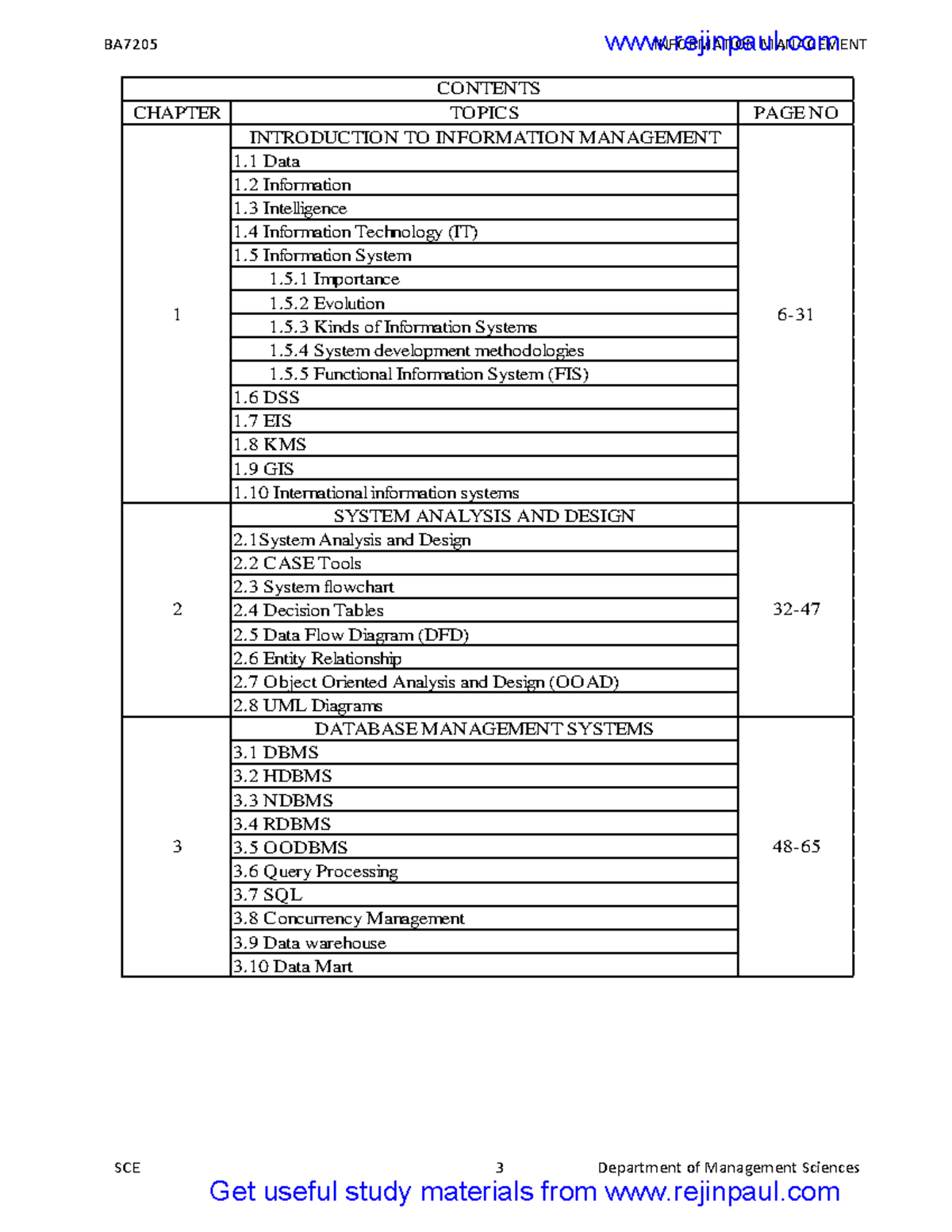 Infomation management notes - SCE 3 Department of Management Sciences ...