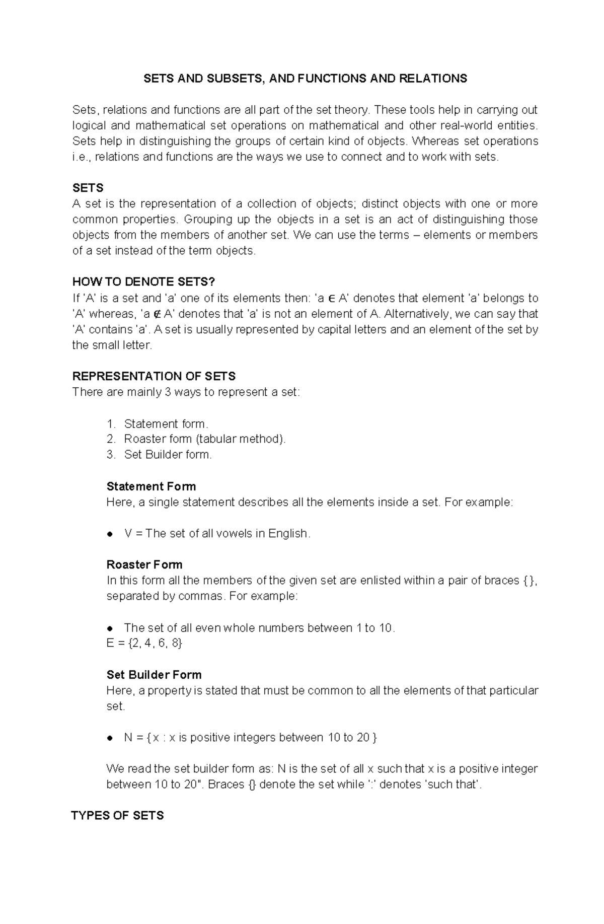 Discrete Mathematics - Sets And Subsets, And Functions And Relations - Computer Engineering ...