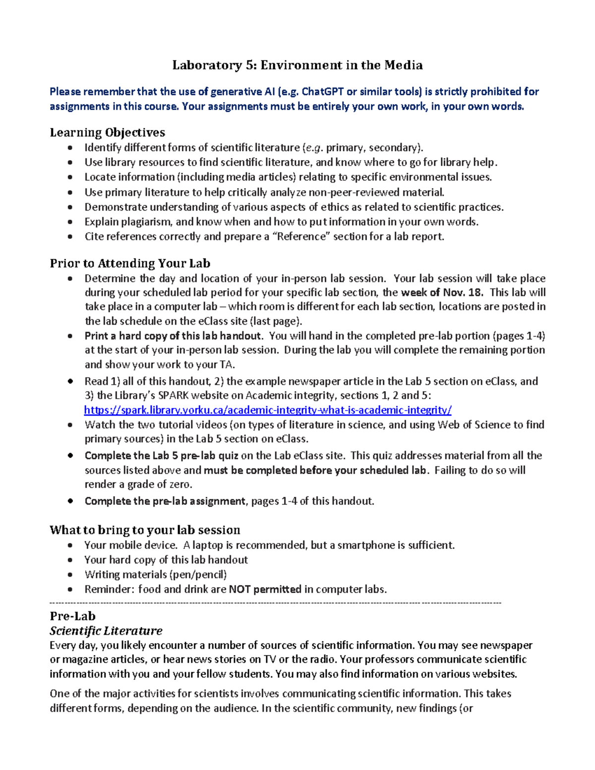 Lab 5 Environment in the Media - Biol 1001 F2024 - handout - Laboratory ...