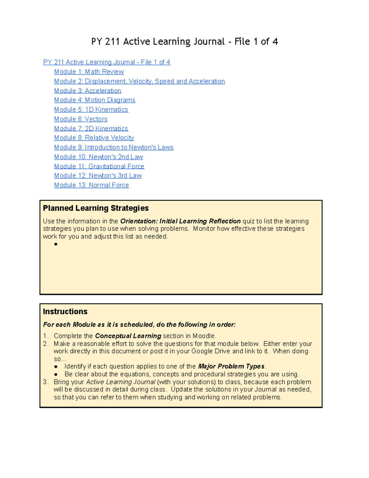 PY 211 Active Learning Journal - For Midterm 1 - [Your Name] - PY 211 ...