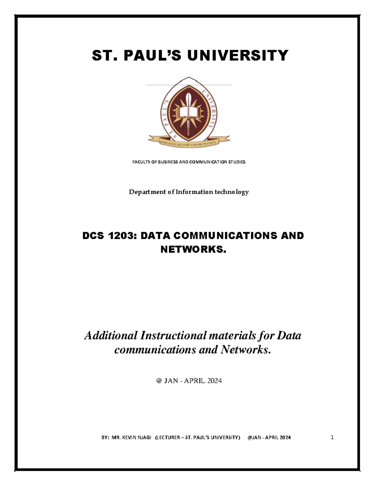 Lesson 1 Introduction To Data Comm Computer Networks St Paul S University Faculty Of Business