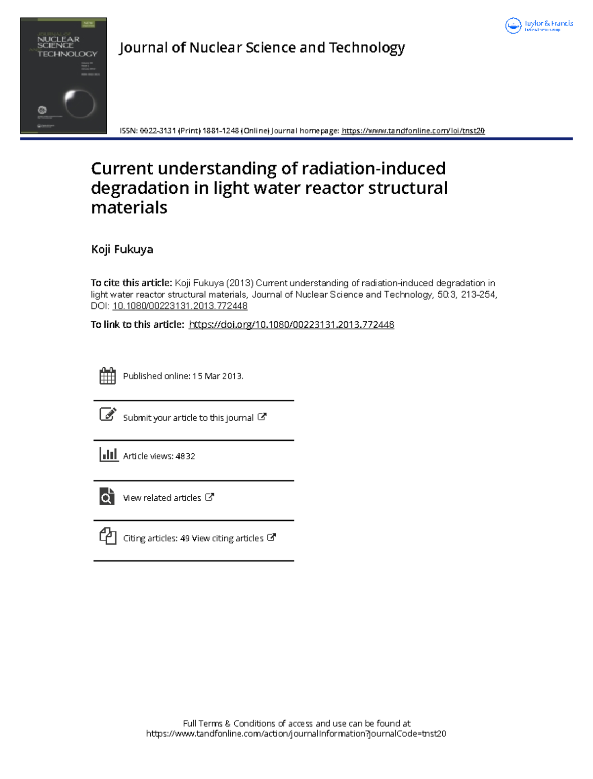 Current understanding of radiation induced degradation in light water ...