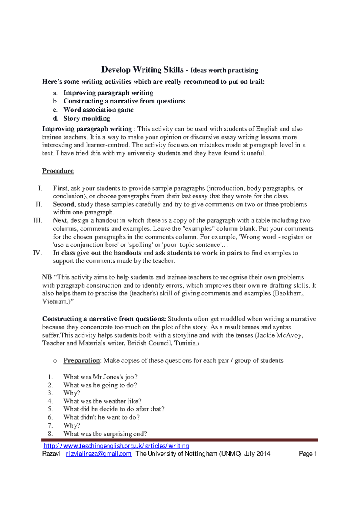 Develop writing skills ideas worth pract - http:/ / teachingenglish.org ...