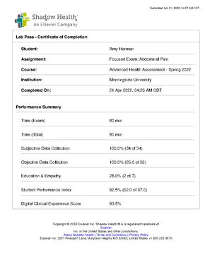 Herman card lab pass - shadow health - Generated Mar 03, 2022, 12:36 PM ...