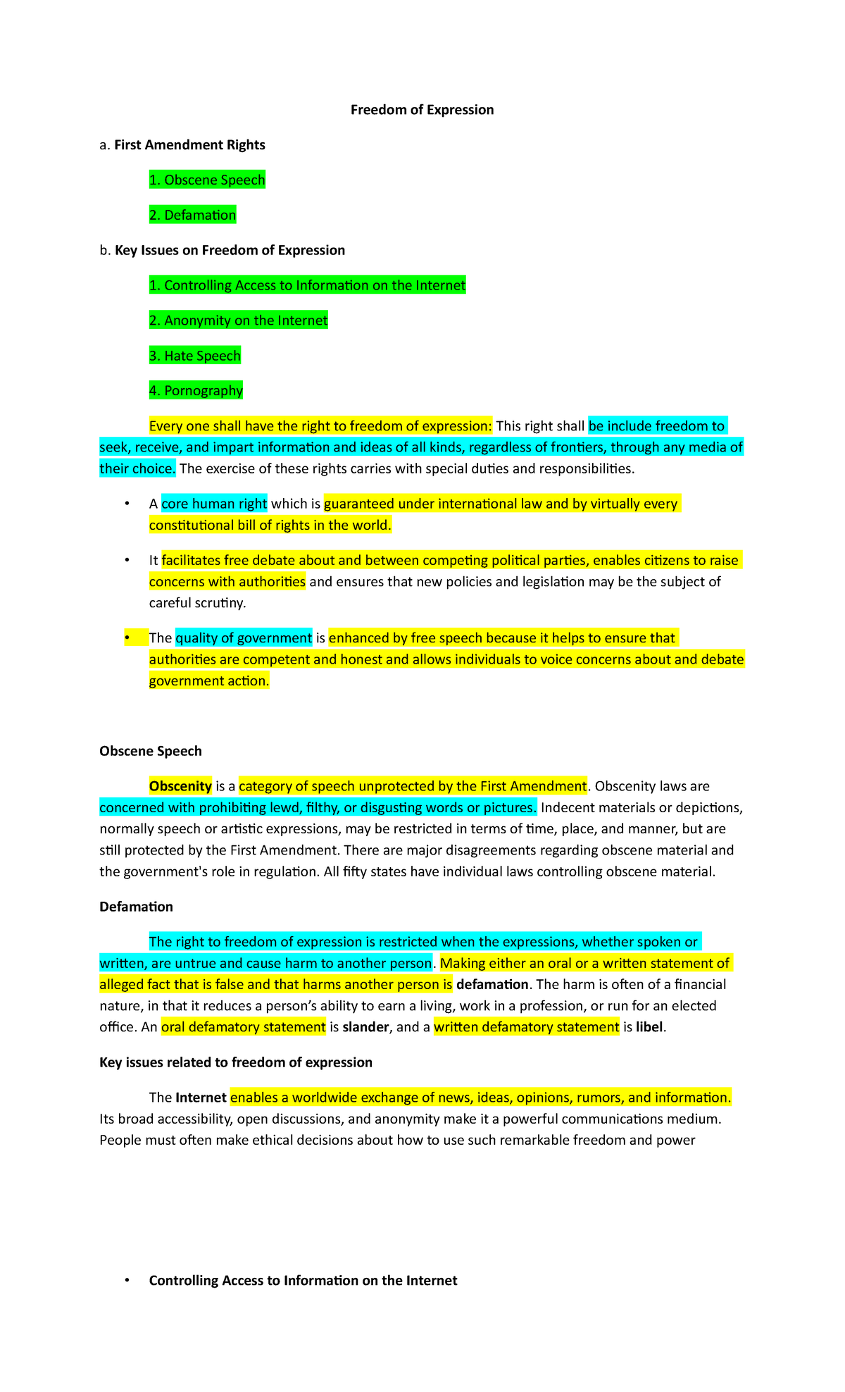 IT ERA Reviewer - Freedom of Expression a. First Amendment Rights ...