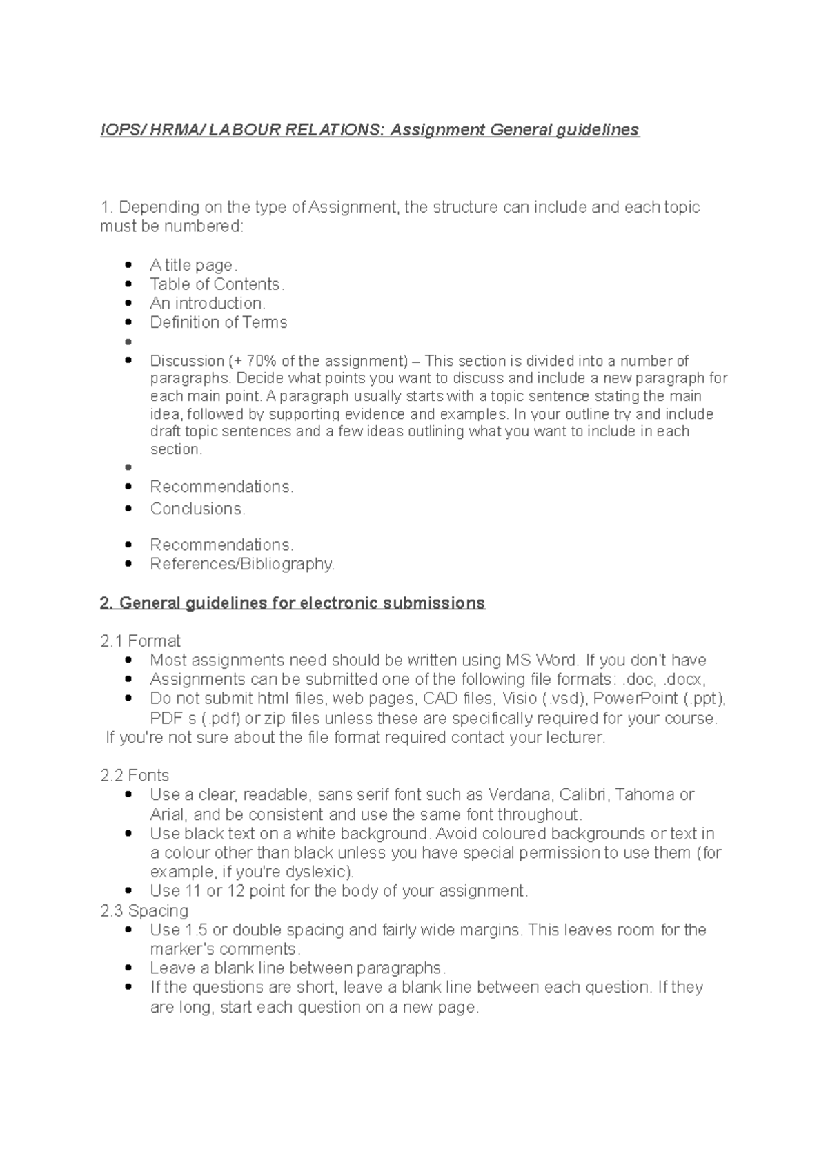 Assignment General guidelines 2 - IOPS/ HRMA/ LABOUR RELATIONS ...