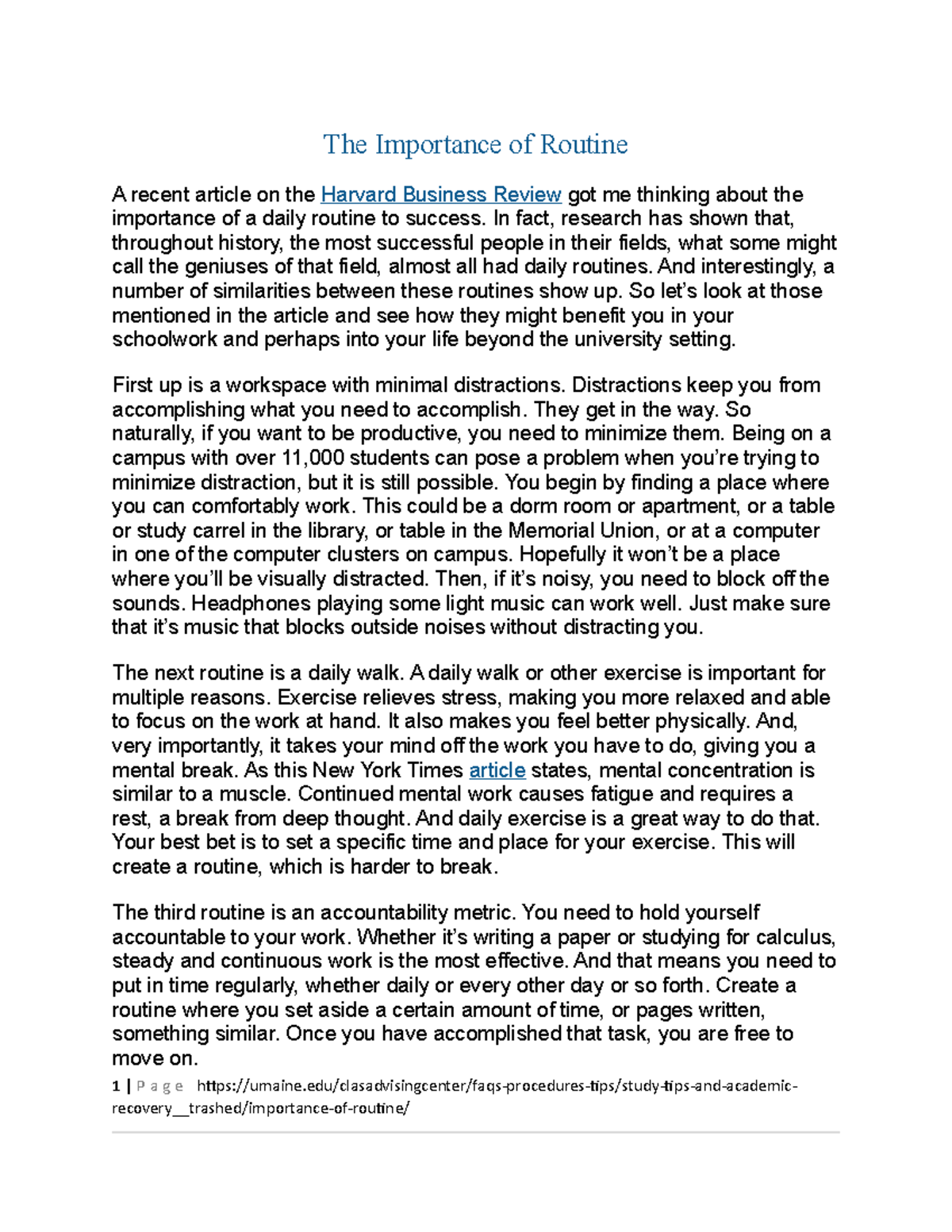 COM408 Reading 2 - The Importance of Routine - The Importance of ...