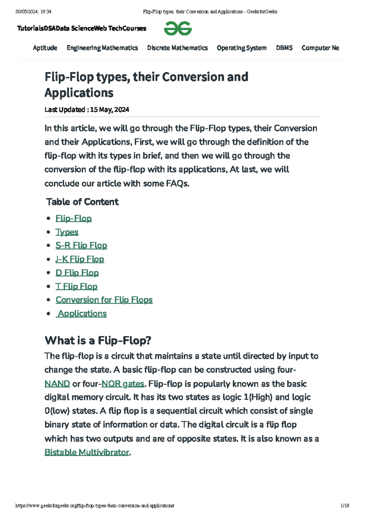 Flip-Flop types, their Conversion and Applications - Geeksfor Geeks ...