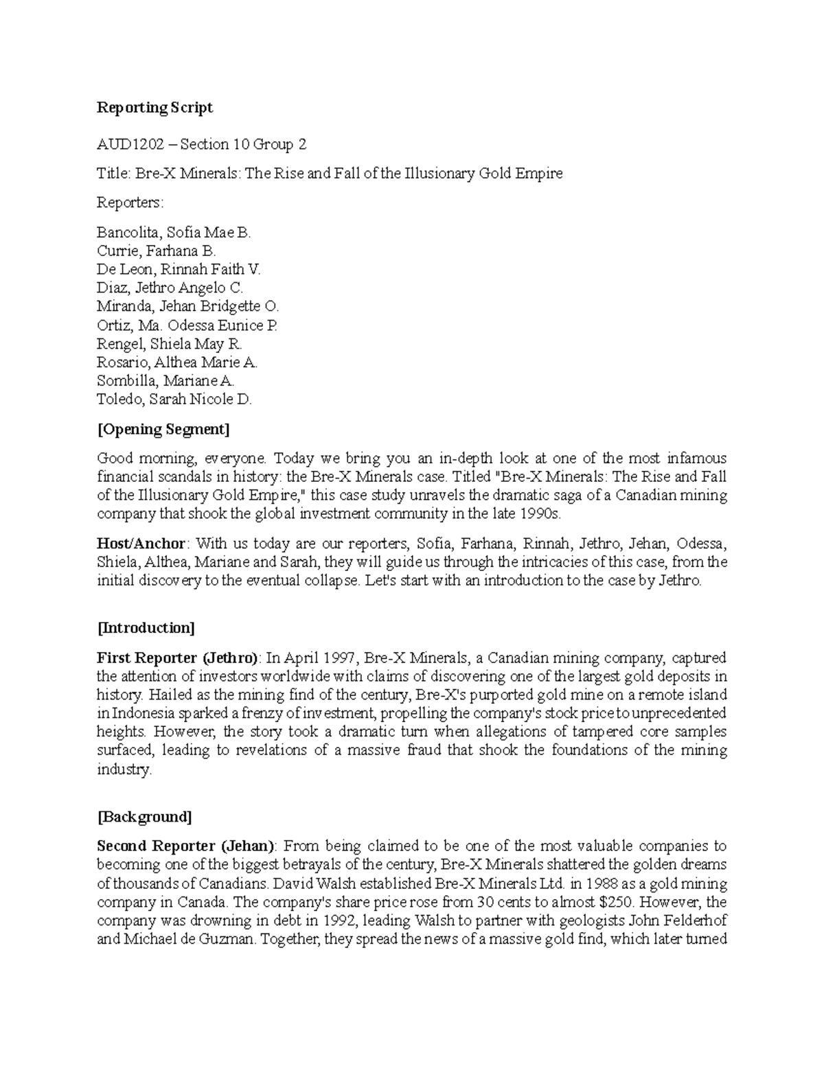 Reporting Script Group 2 BRE-X Minerals - Reporting Script AUD12 02 ...