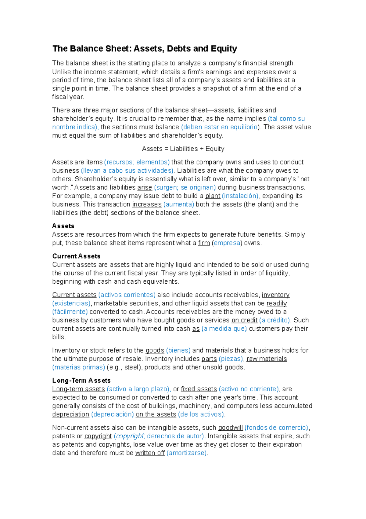 Text 3. The Balance Sheet - Assets, Debts and Equity - The Balance ...