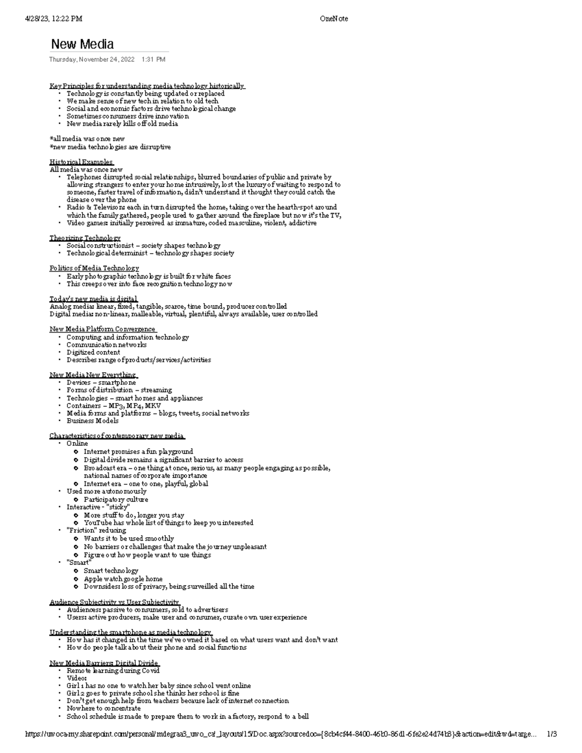 MIT 1050 - Lecture 11 - 4/28/23, 12:22 PM OneNote - Studocu