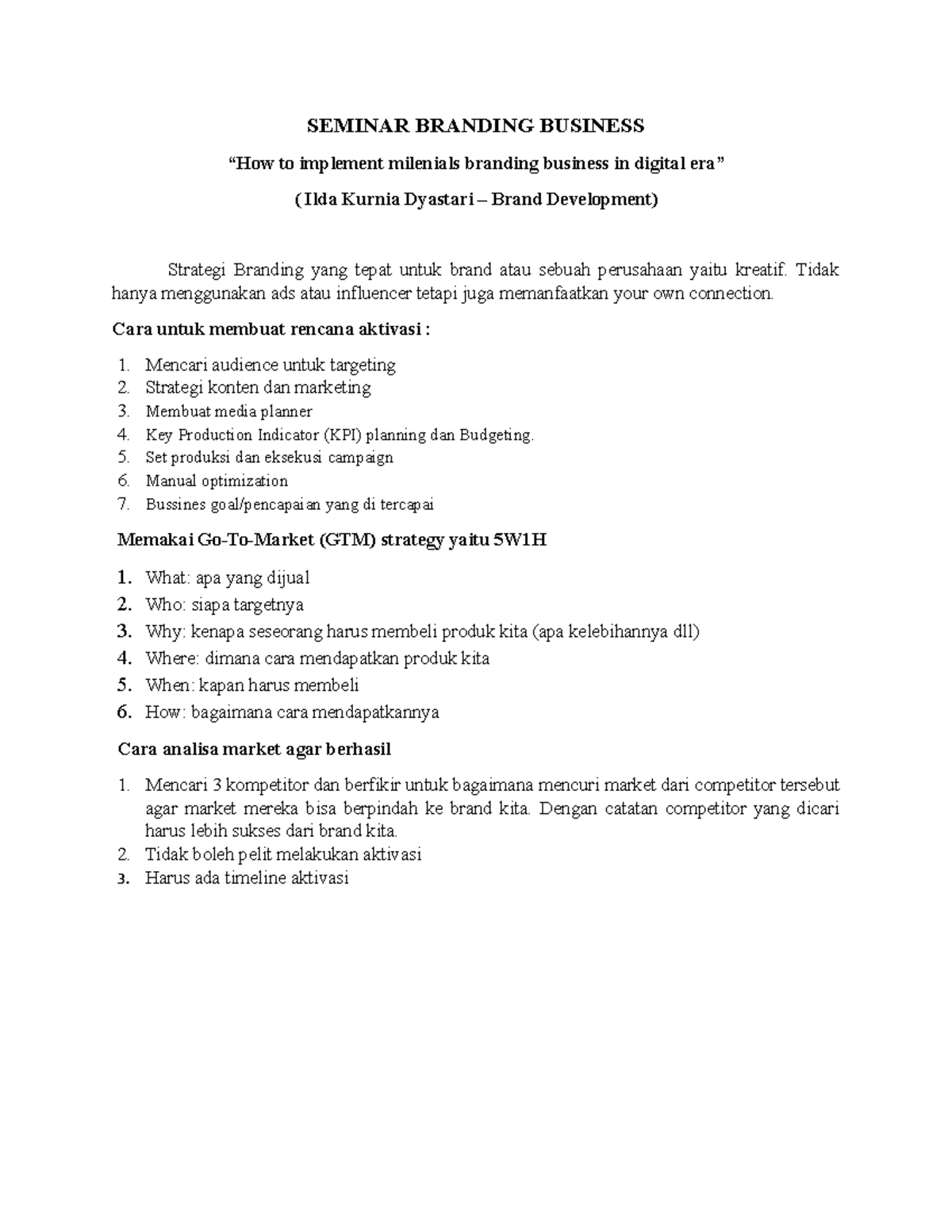 Seminar Branding Business plan for monthly - SEMINAR BRANDING BUSINESS ...