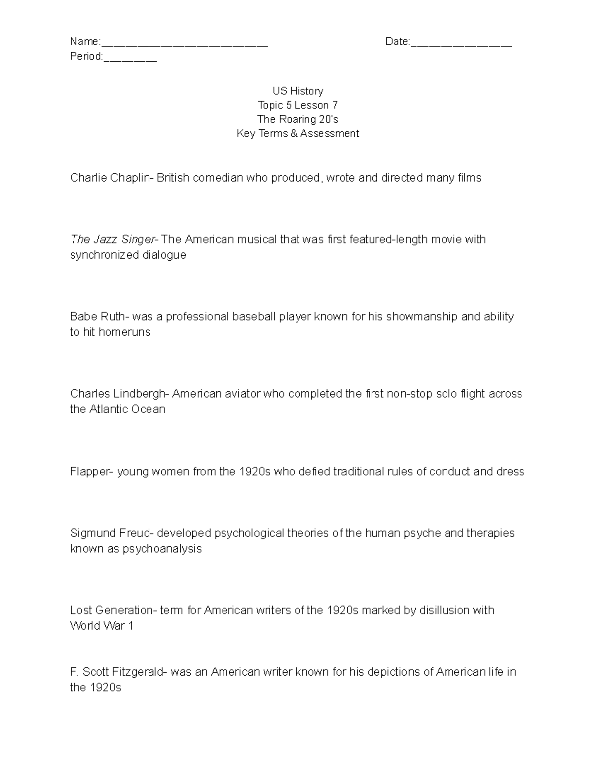 Copy of US History 5.7 Key Terms & Assessment - Name ...