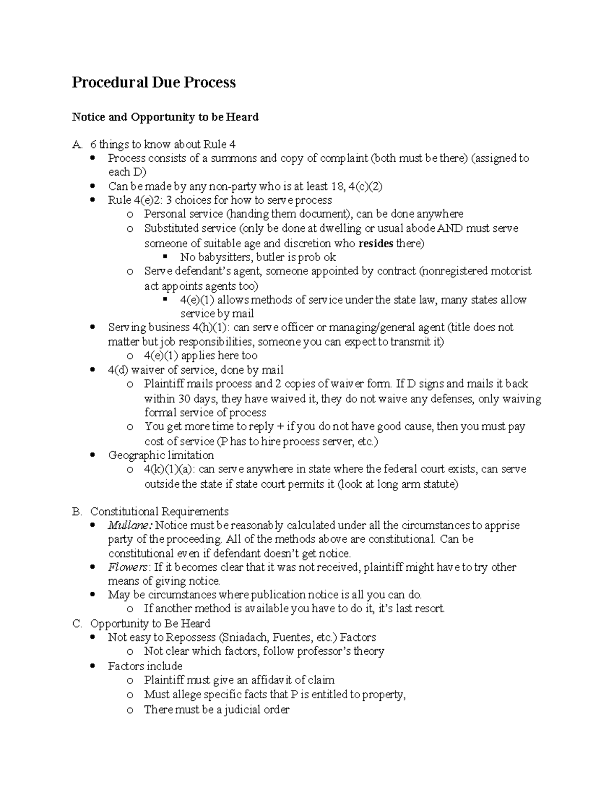Legal Process Outline - Procedural Due Process Notice and Opportunity ...