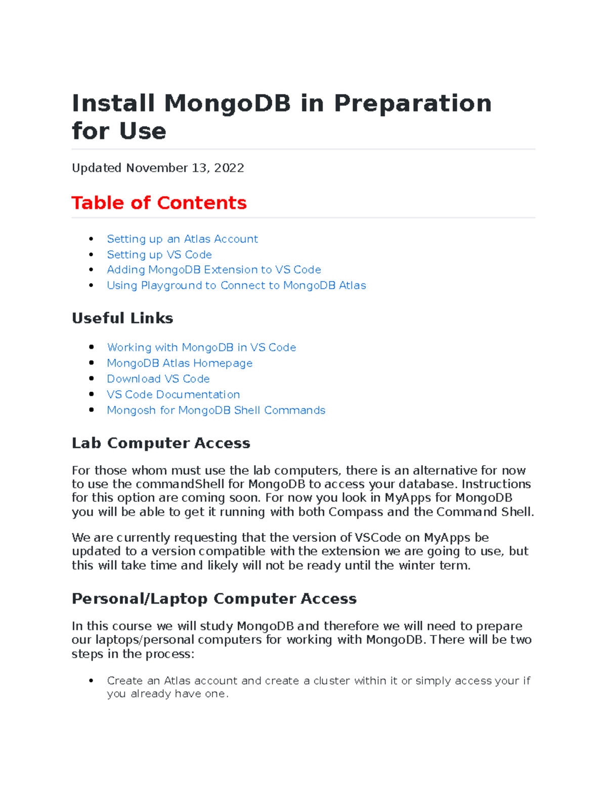 Instructions for Installing Mango DB - Install MongoDB in Preparation for Use Updated November ...