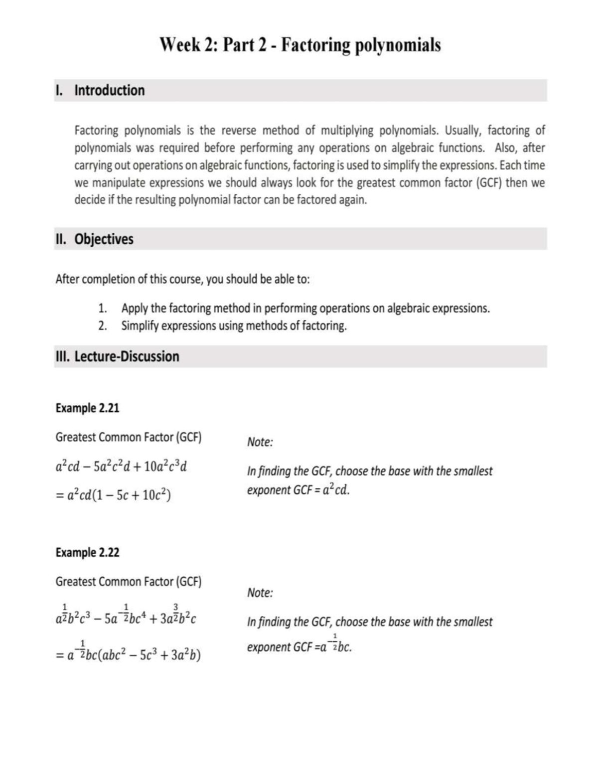 Factoring polynomials study guide with exercises - Mathematics In The ...
