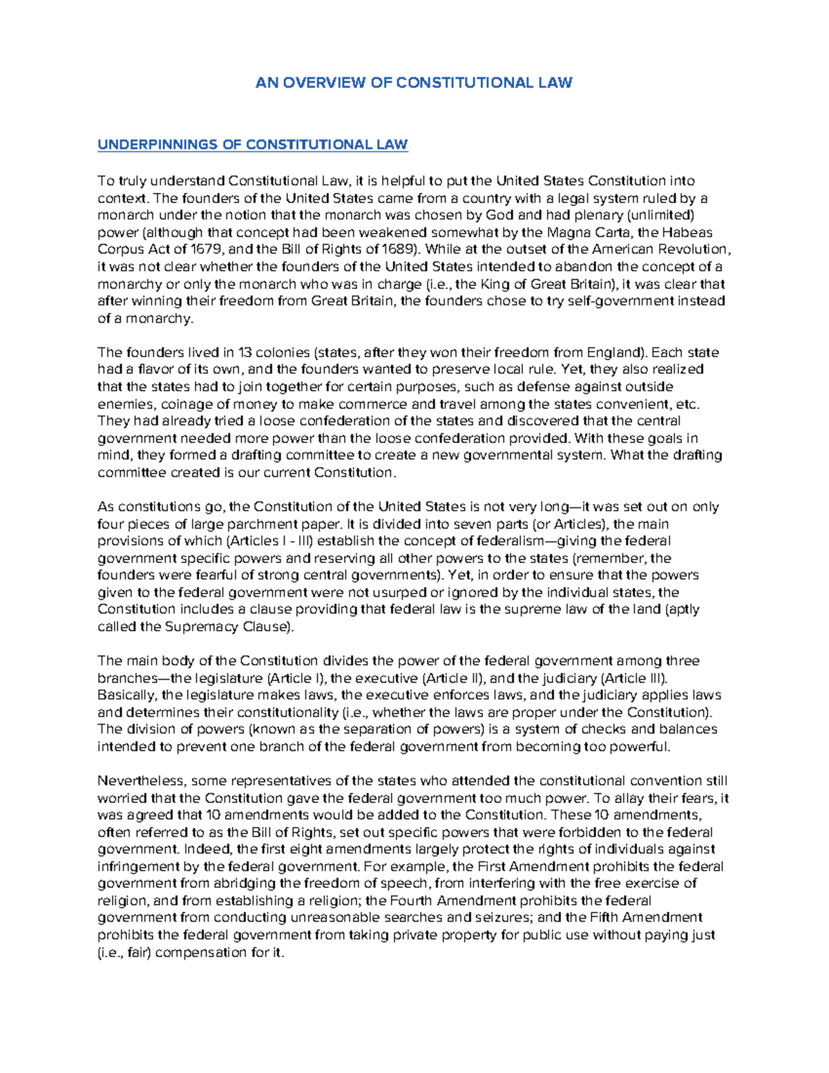 AN Overview OF Constitutional LAW - AN OVERVIEW OF CONSTITUTIONAL LAW ...