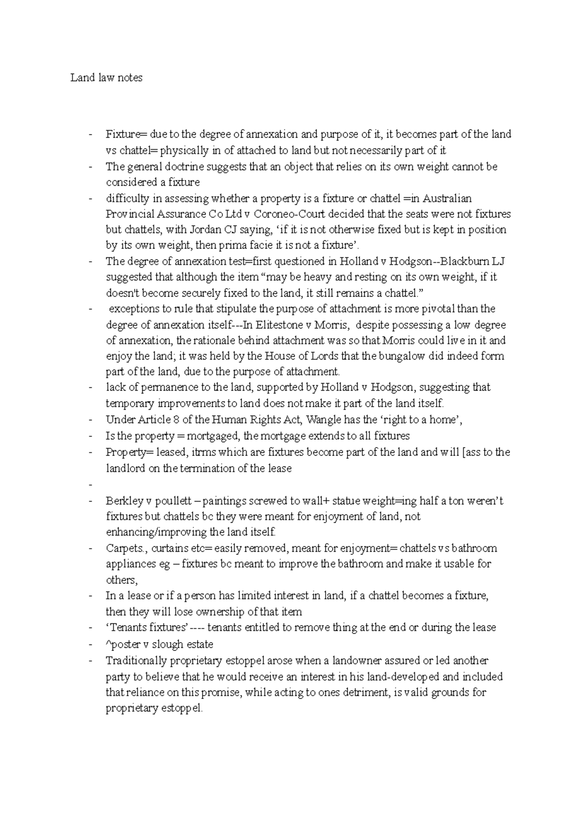 Land law revision notes - Land law notes due to the degree of ...