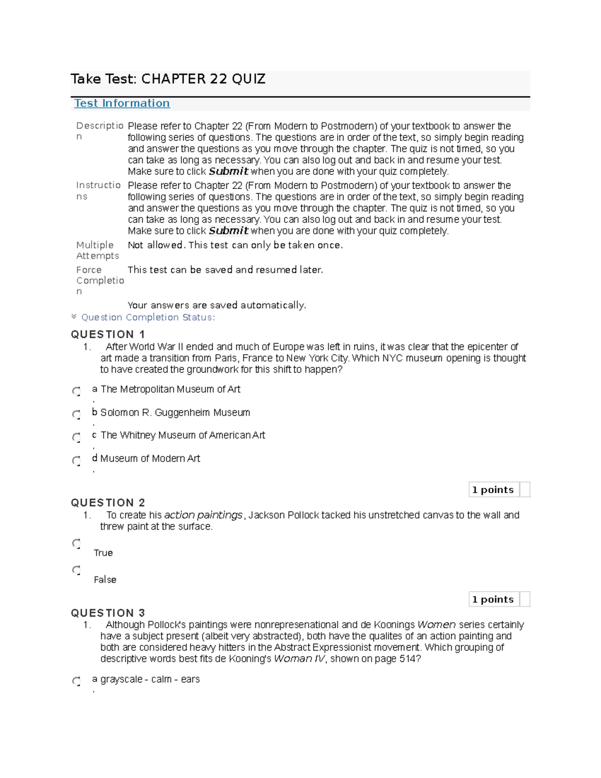 Quiz 22 - fff - Introduction to Visual Arts - Sindh University - Studocu