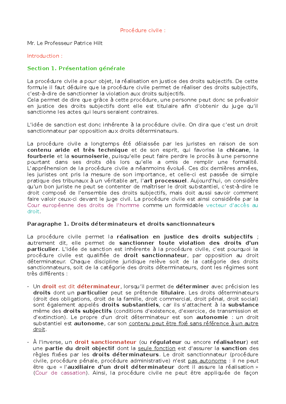 Procédure civile - S6 cours de Hilt non complet - Procédure civile : Mr. Le Professeur Patrice ...