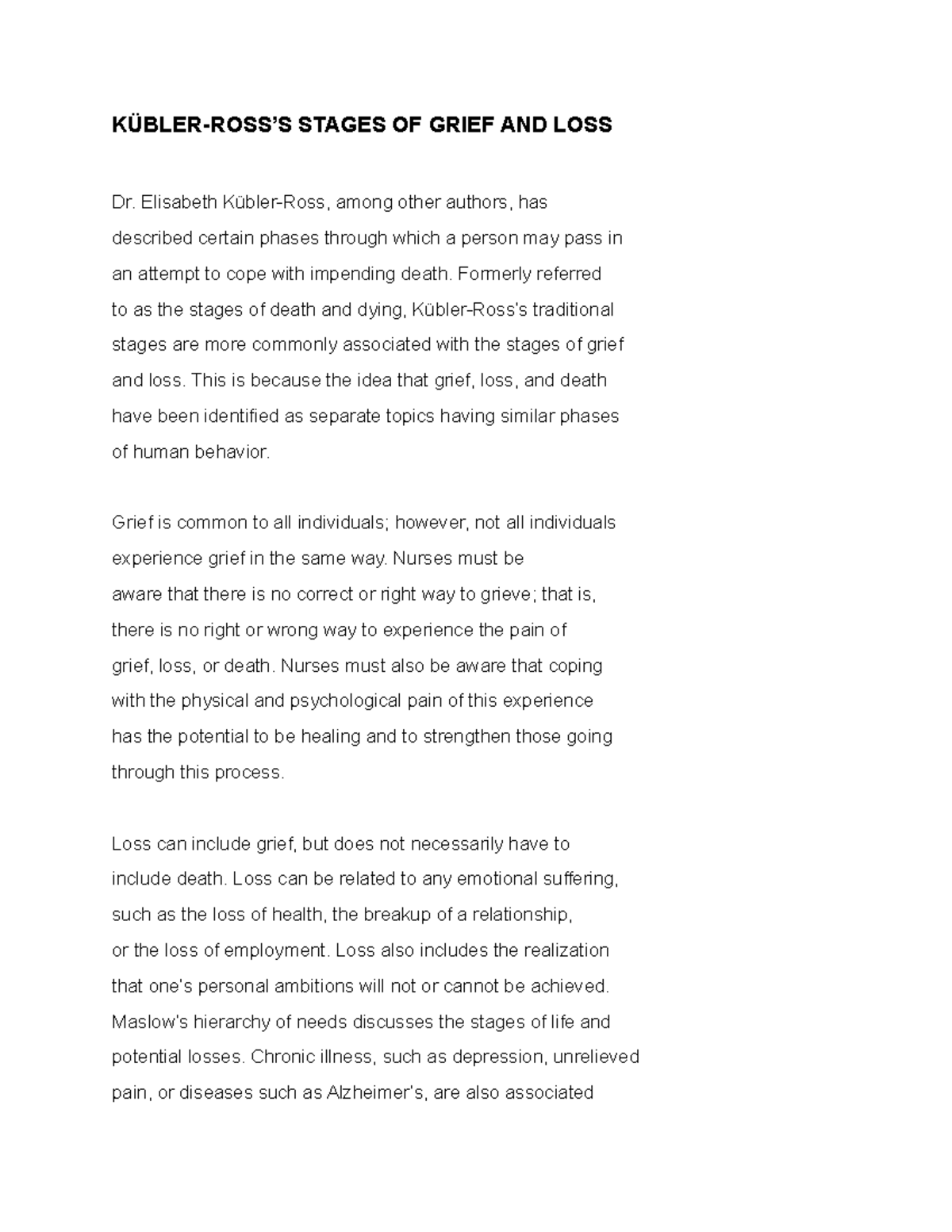 Kübler-ROSS’S Stages OF Grief AND LOSS - KÜBLER-ROSS’S STAGES OF GRIEF ...