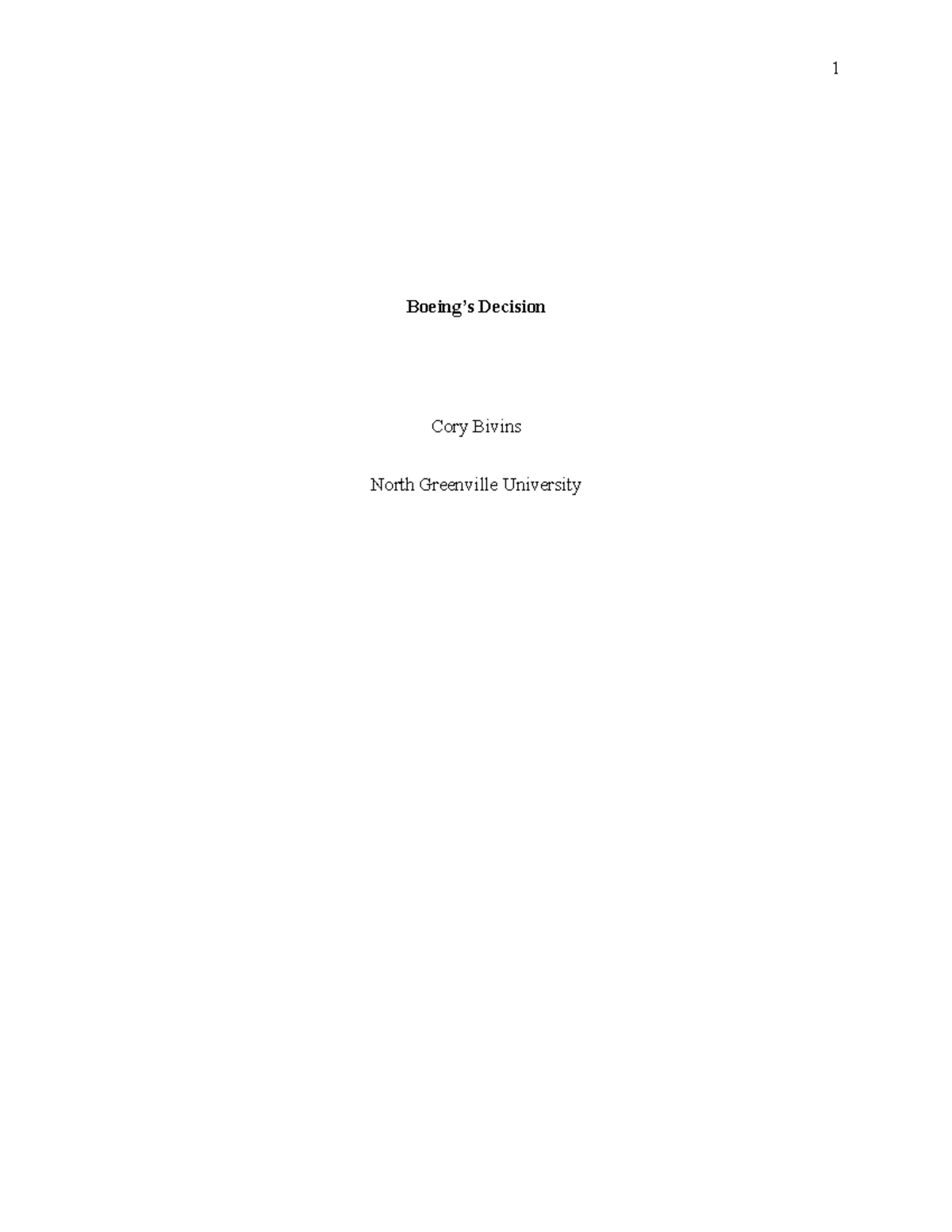 Two page essay paper - Boeing’s Decision Cory Bivins North Greenville ...