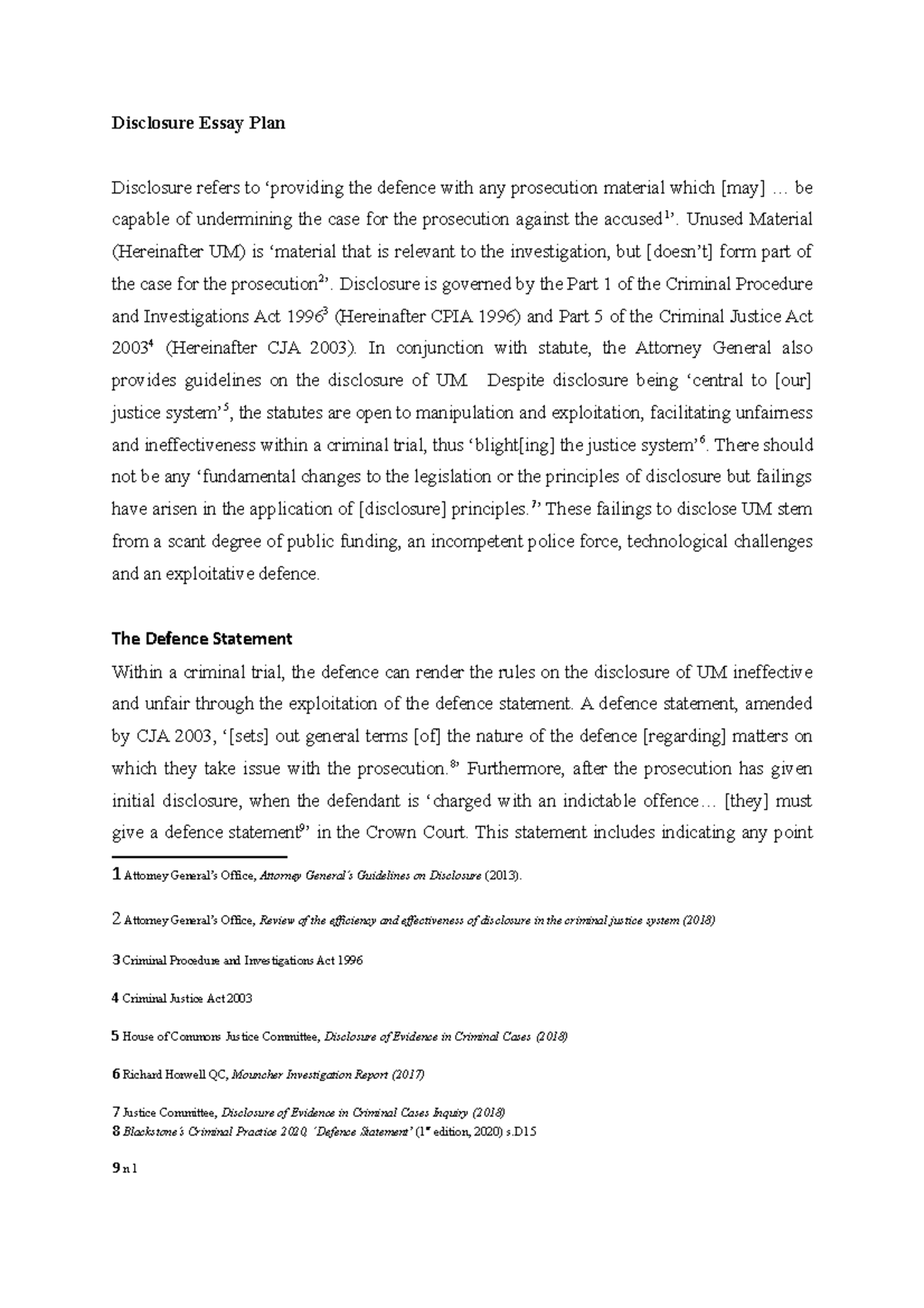 Disclosure Essay Plan - Grade: 60 - Disclosure Essay Plan Disclosure ...