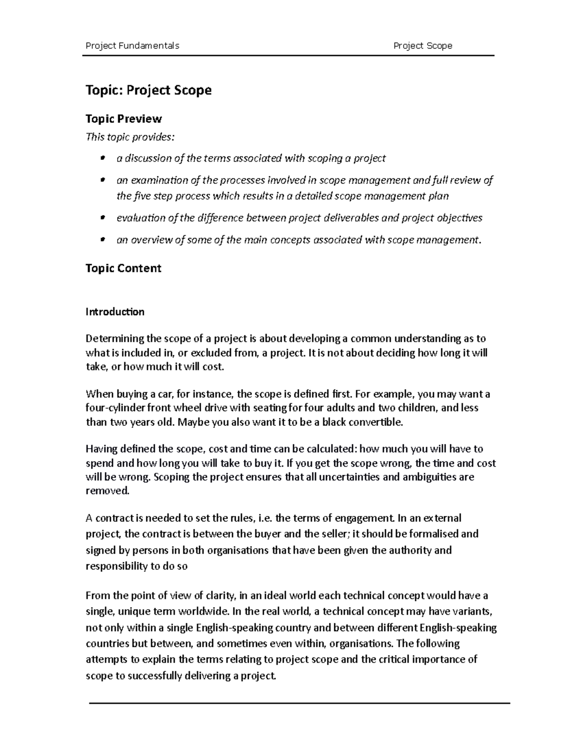 Bsm084- week3 - paper - Topic: Project Scope Topic Preview This topic ...