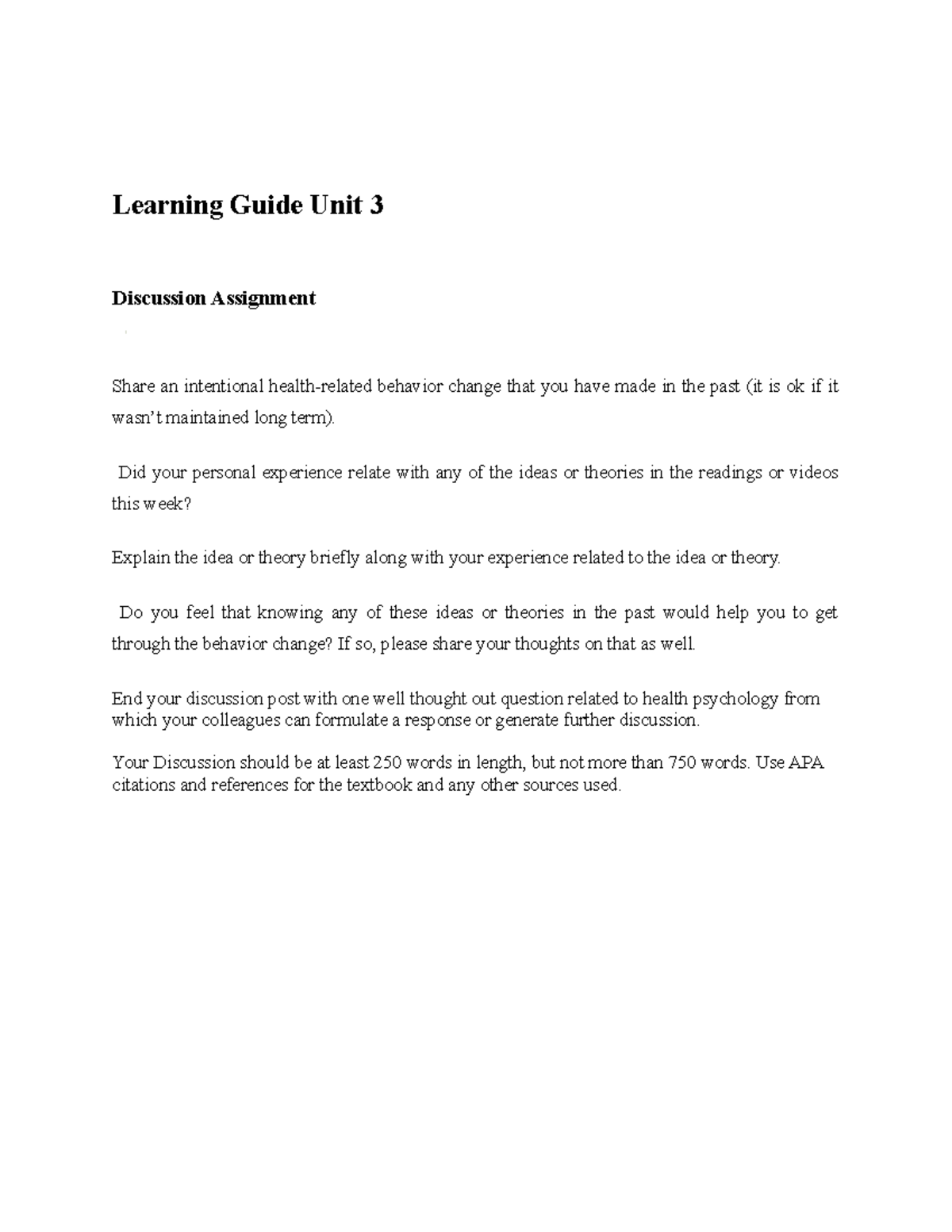 Unit 3 Discussion Assignment (PSYC 1111) - Learning Guide Unit 3 ...