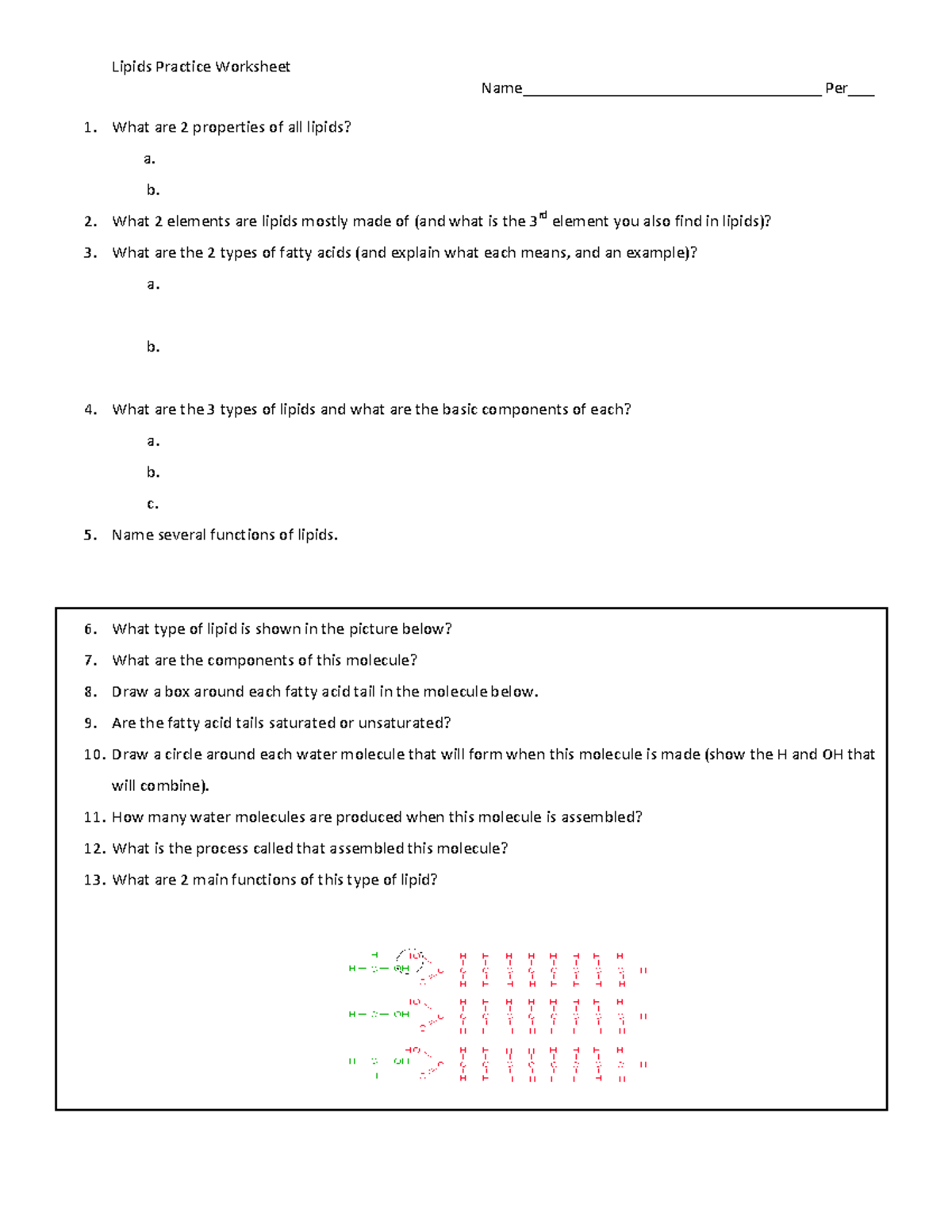1 2lipid practice worksheet - Lipids Practice Worksheet Name