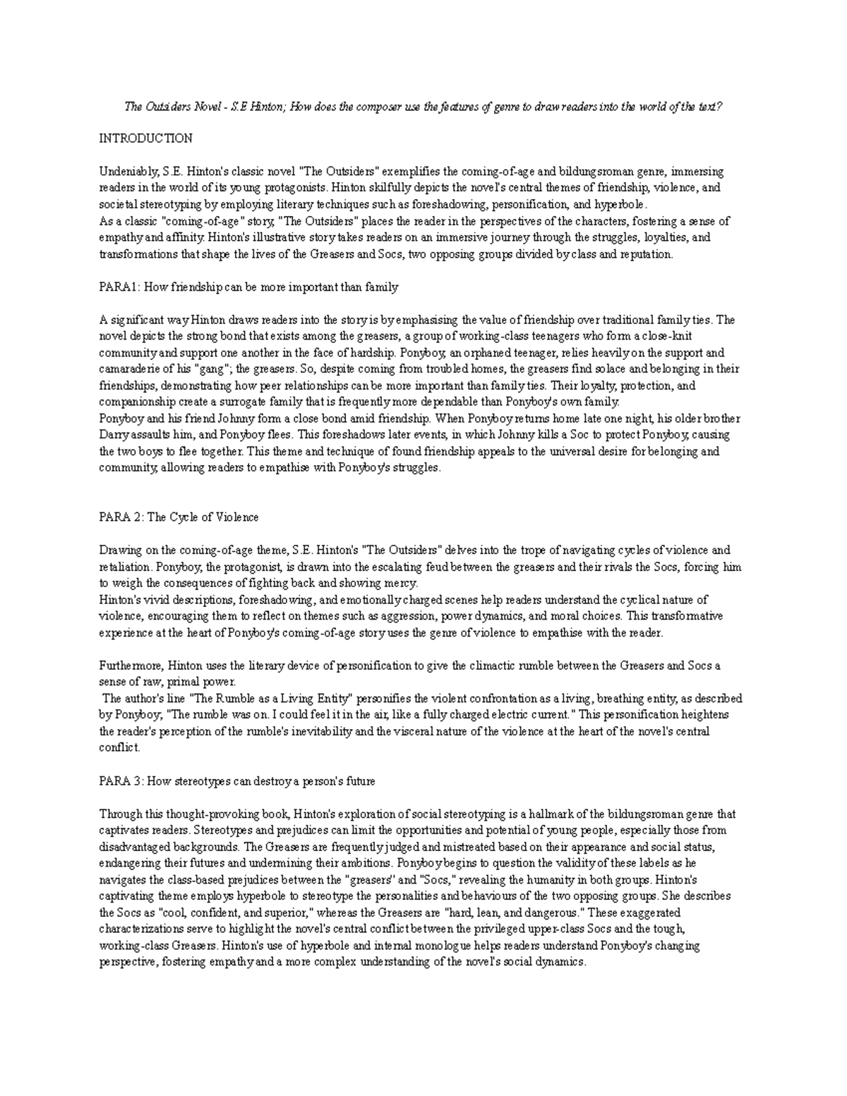 The Outsiders Essay - S.E Hinton - The Outsiders Novel - S Hinton; How ...