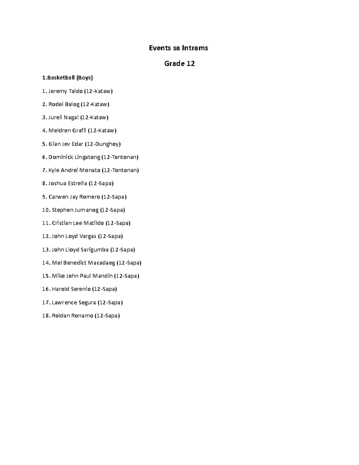 Events sa Intrams - Grade 12 - Events sa Intrams Grade 12 1 (Boys ...