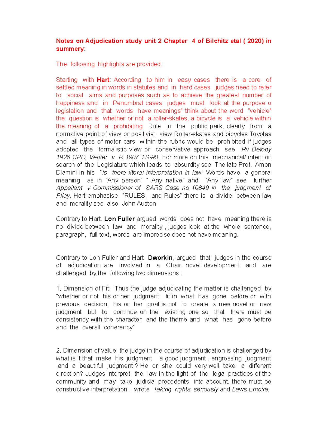Notes on Adjudication study unit 2 Chapter 4 of Bilchitz etal - For ...