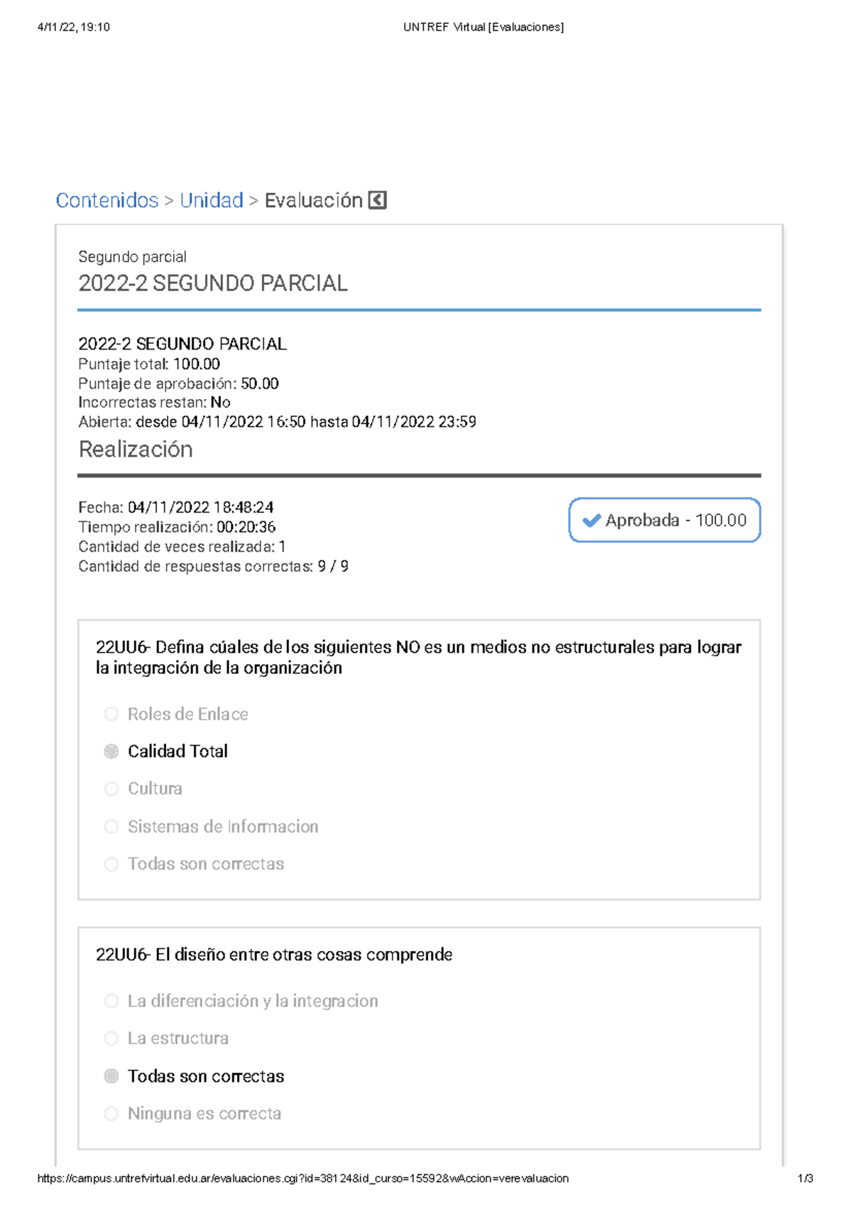Untref Virtual [Evaluaciones] Parcial 2 - 4/11/22, 19:10 UNTREF Virtual [Evaluaciones] - Studocu