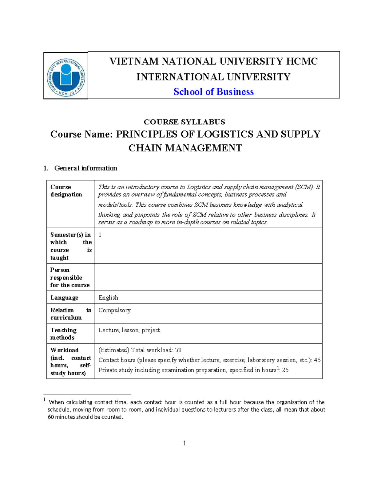 Syllabus Principles OF LSCM - COURSE SYLLABUS Course Name: PRINCIPLES OF LOGISTICS AND SUPPLY ...
