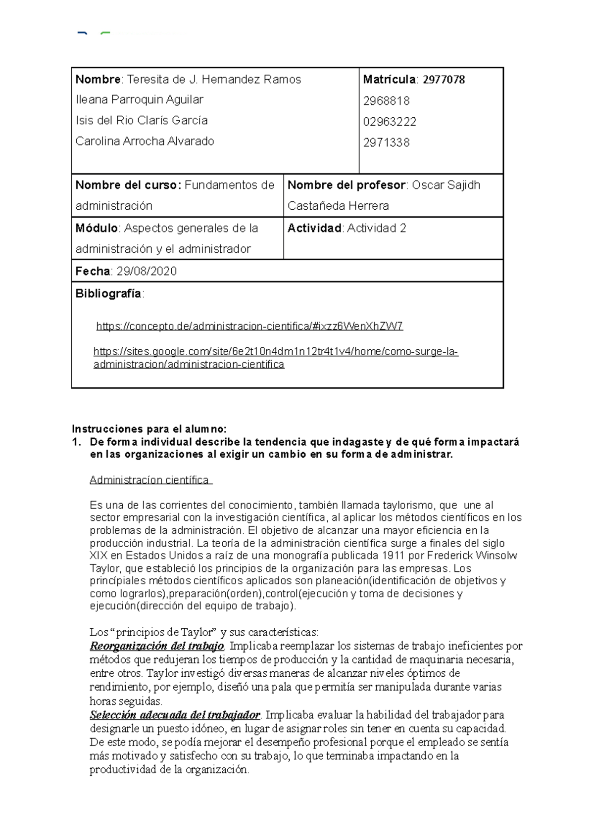 Actividad 2 - ACT - Nombre: Teresita de J. Hernandez Ramos Ileana ...