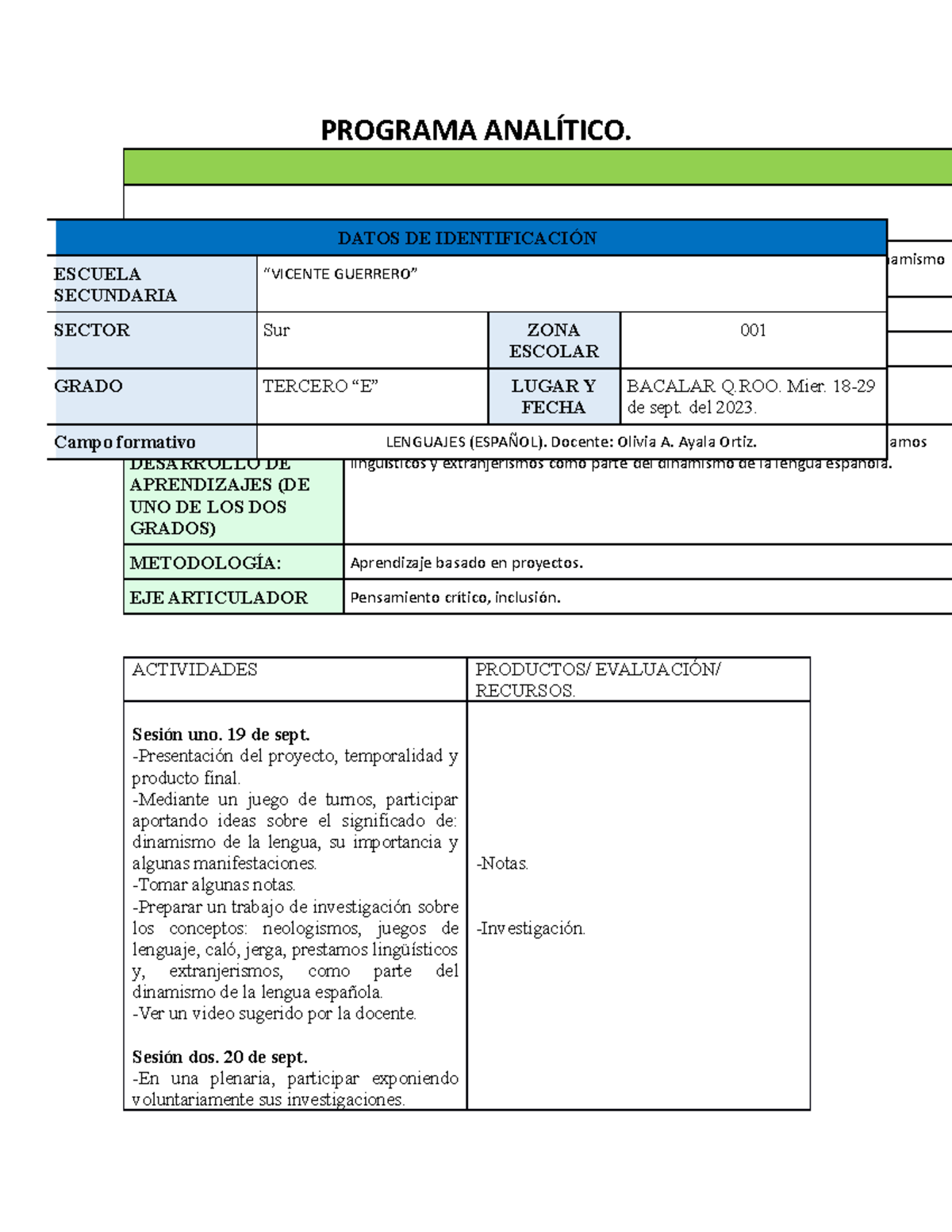 Proyecto 2. EL Dinamismo DE LAS Lenguas Y SU Relevancia Comompatrimonio Cultural - PROGRAMA ...