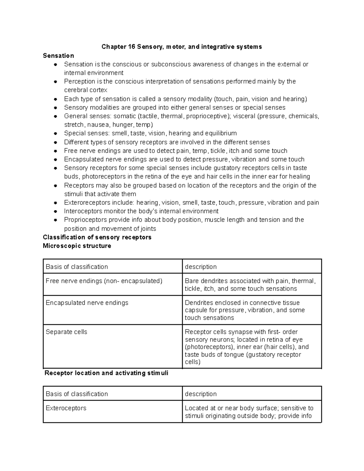 Chapter 16 Sensory, motor, and integrative systems - proprioceptors ...