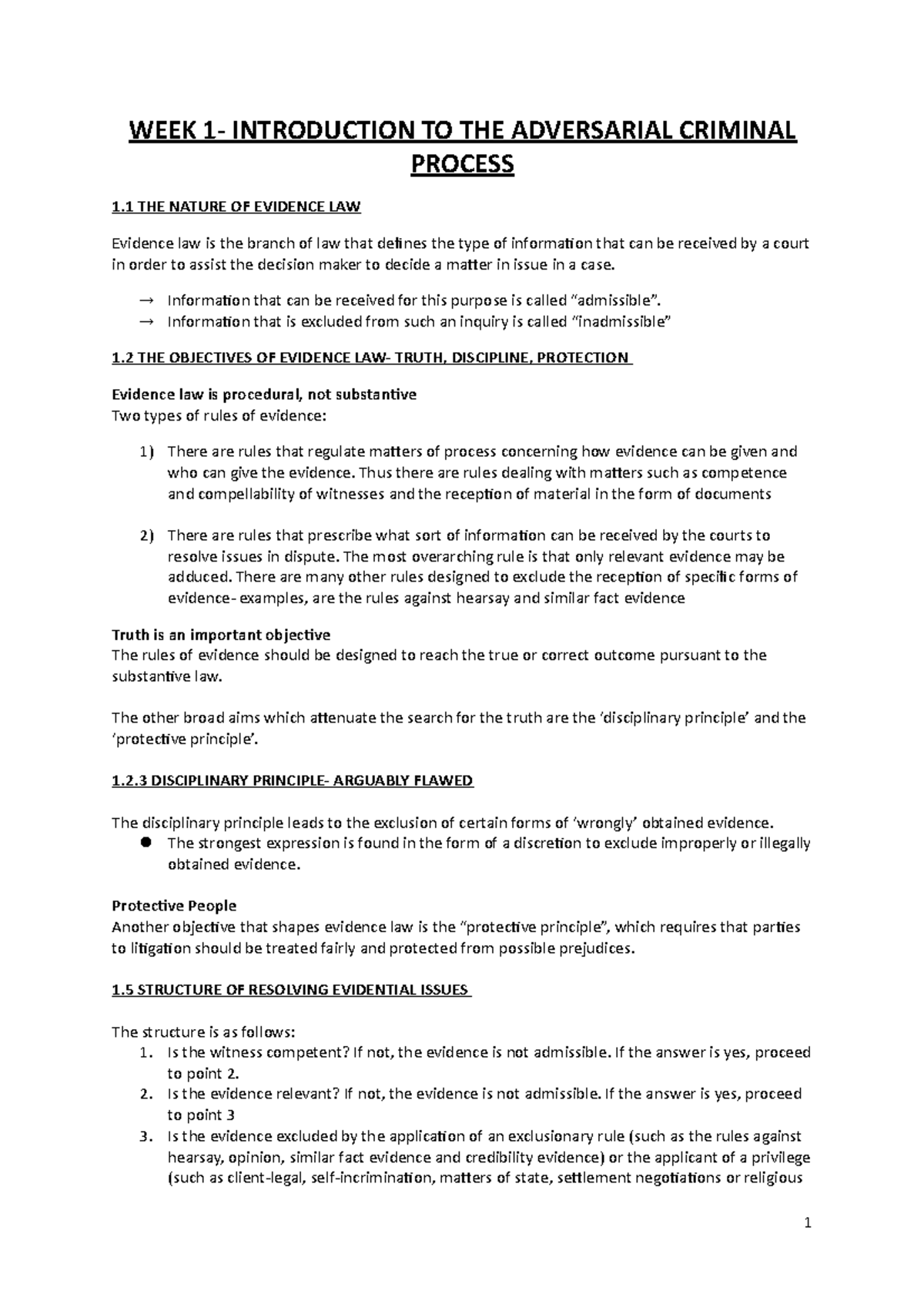 Criminal Procedure and Evidence Final Exam Notes - WEEK 1- INTRODUCTION ...