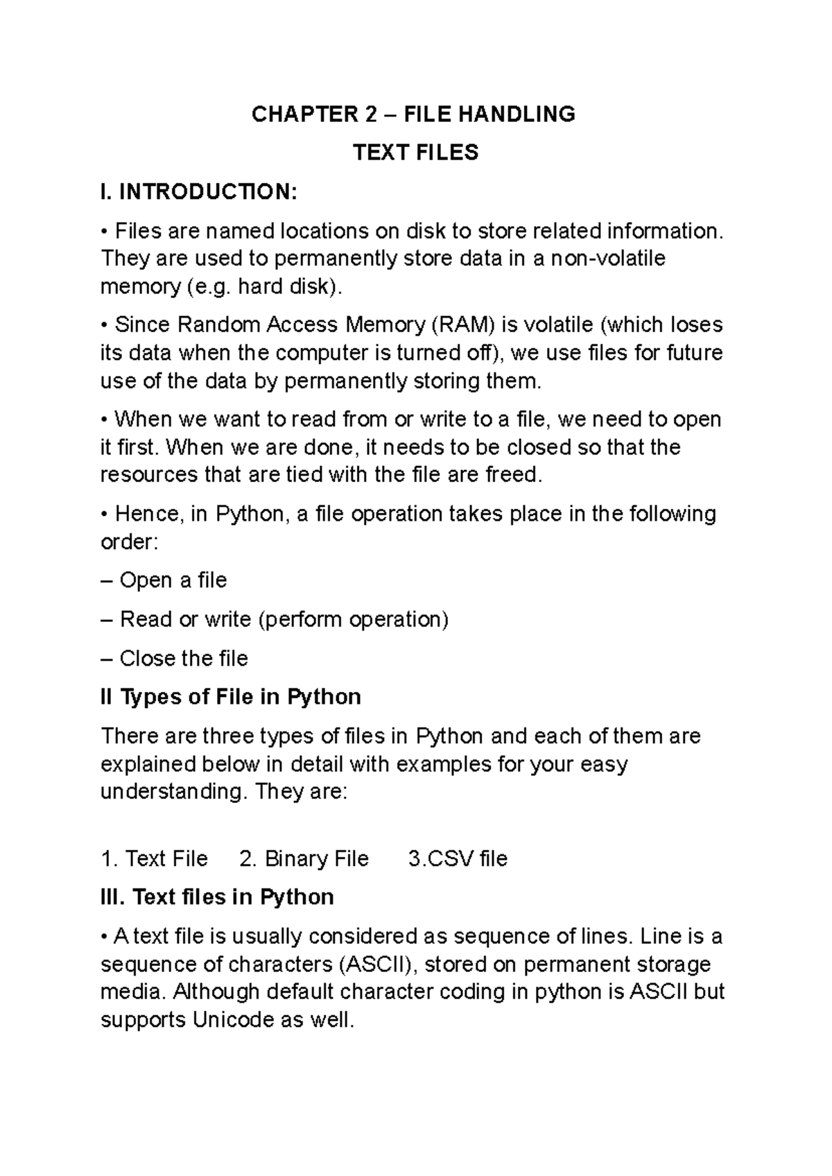 Chapter 2 File Handling Txtfile Chapter 2 File Handling Text Files I Introduction Files 2569