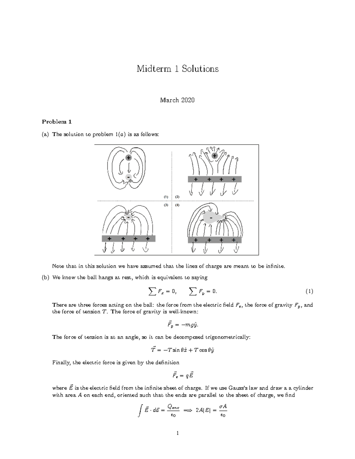 MT1 Solutions-1(2020) - Midterm 1 Solutions March 2020 Problem 1 (a) The solution to problem 1(a ...