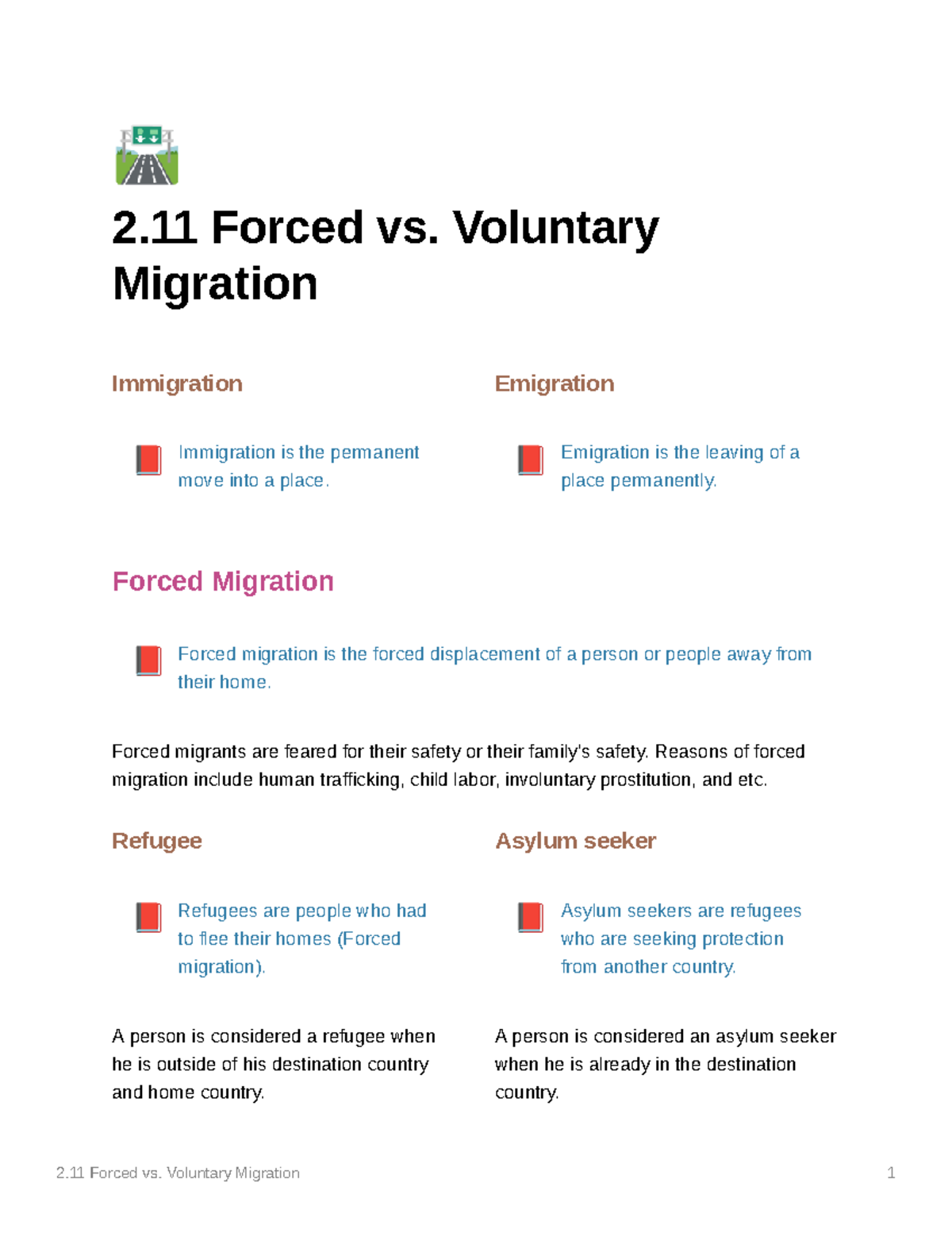 Forced vs - Professor: Benjamin Sinn - 2 Forced vs. Voluntary Migration ...