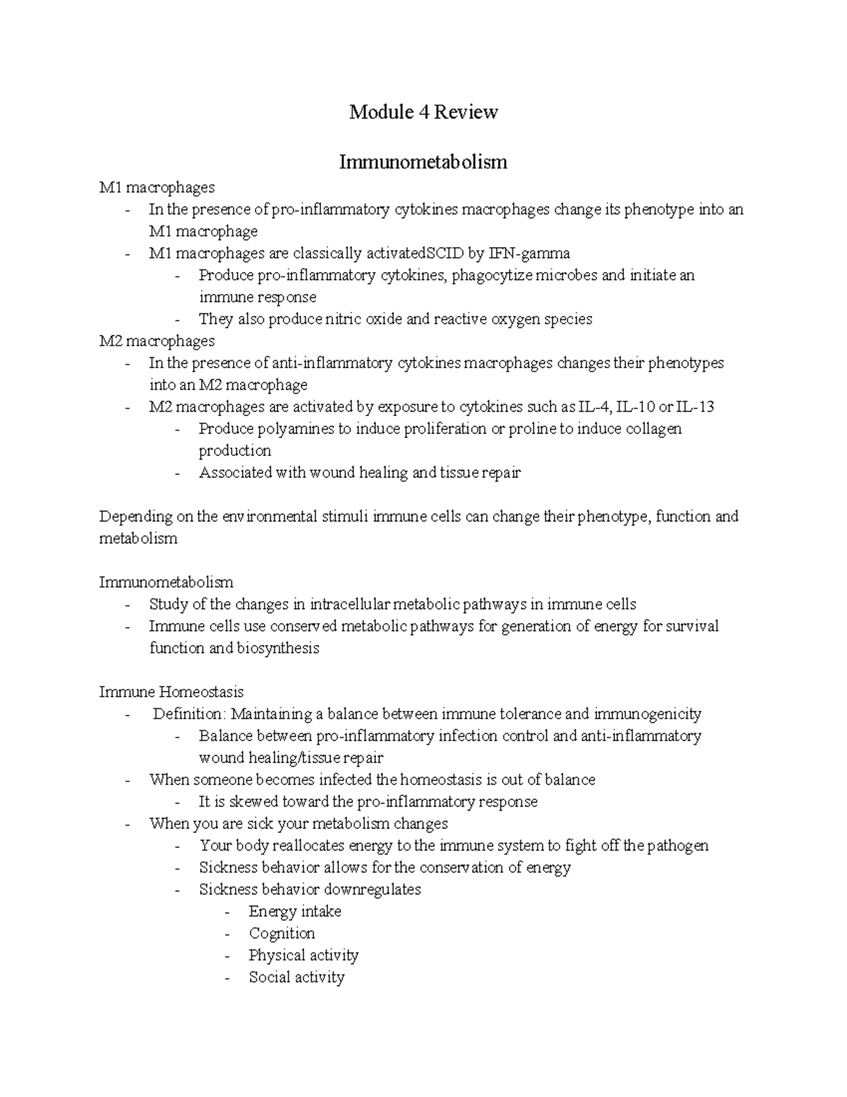 Module 4 Review - Module 4 Review Immunometabolism M1 macrophages - In ...